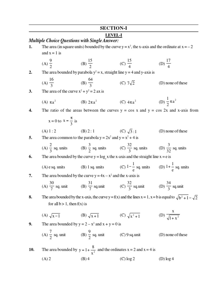 Area Under Curve-03 - Exercise - 1 | PDF | Area | Cartesian Coordinate ...