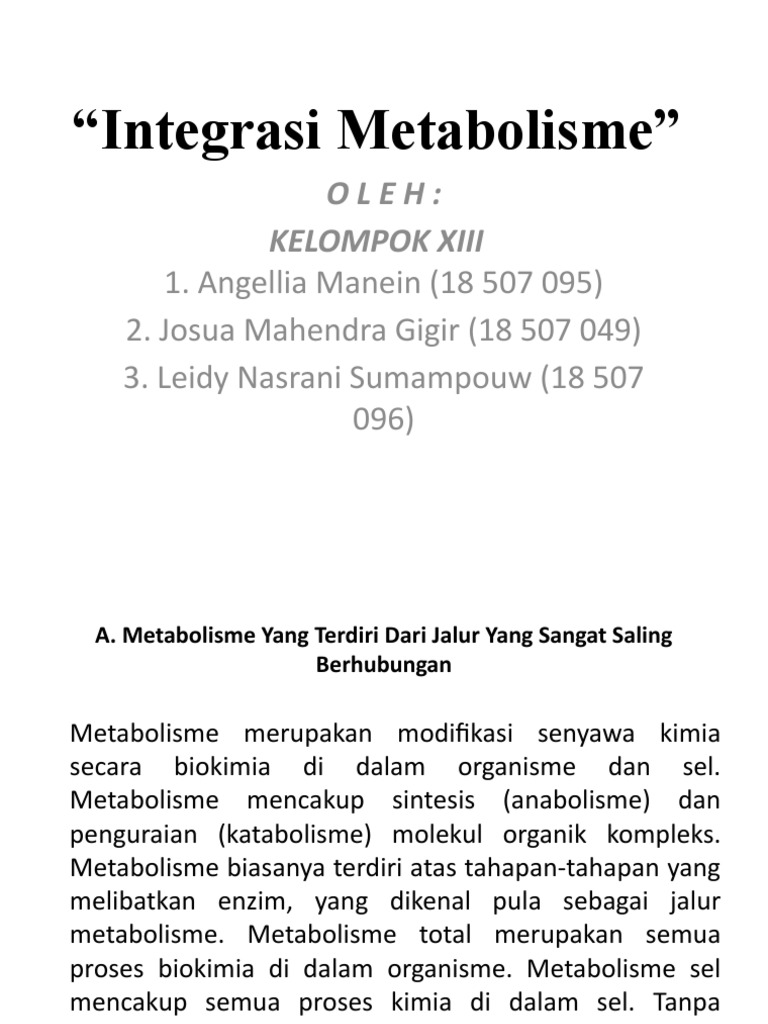 Materi Bikimia Integrasi-metabolisme-ppt-biokimia | PDF