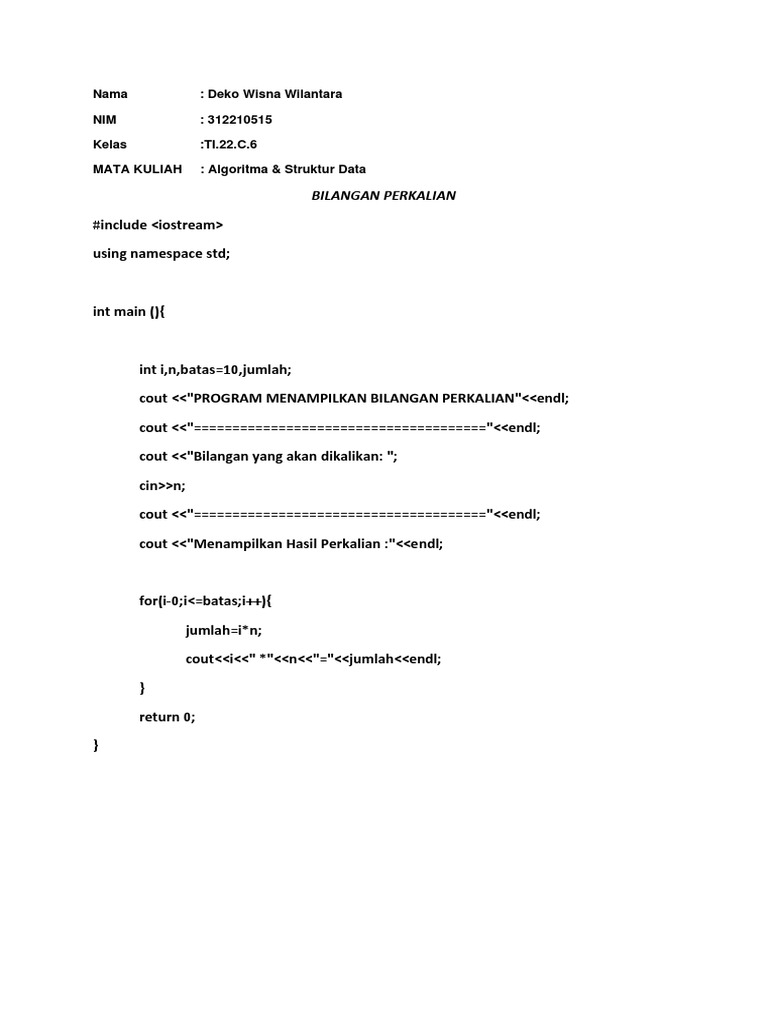 Algoritma Program Perkalian & Bintang Diamond | PDF