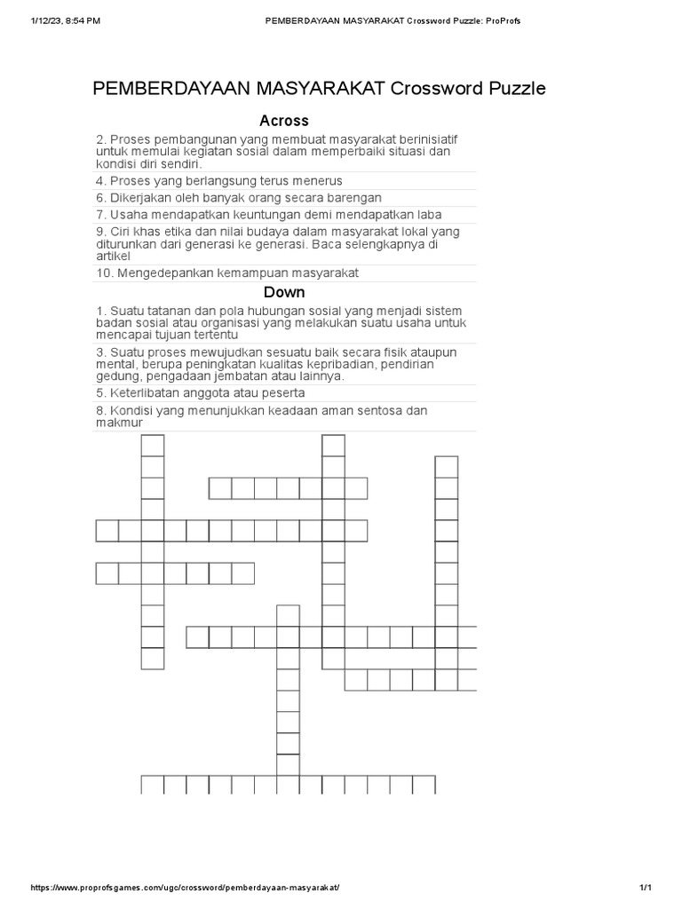 Puzzle Crossword Pemberdayaan Masyarakat | PDF