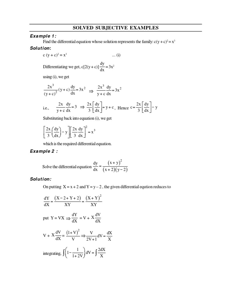 Differential Equation-02-Solved Example | PDF | Equations ...