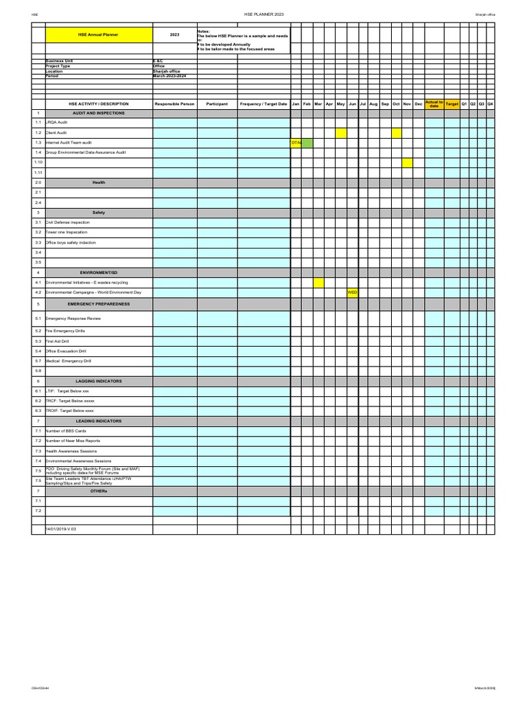 HSE Planner Sharjah Office 2023 | PDF | Safety