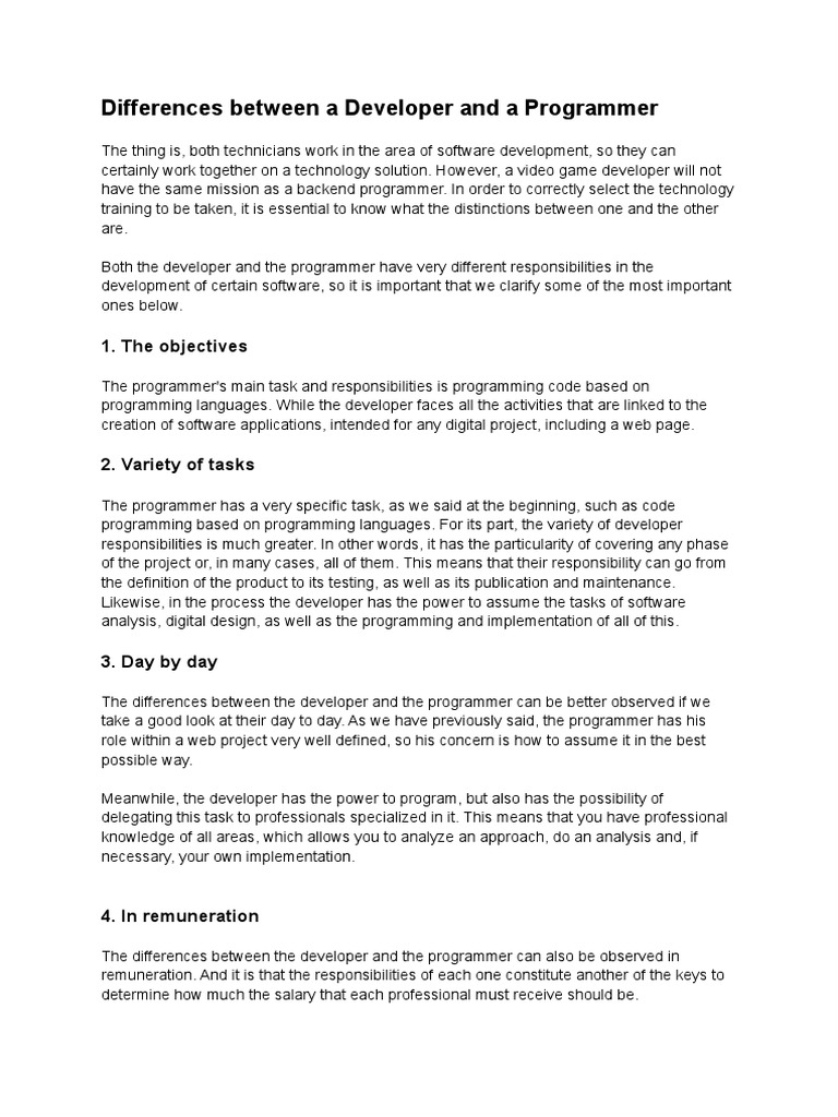 Differences Between A Developer and A Programmer | PDF | Computer ... Differences Between A Developer and A Programmer | PDF | Computer ...
