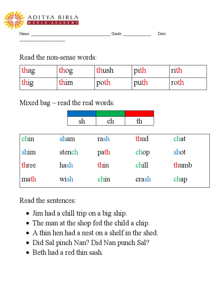 Phonics Practice: 'th' Sounds | PDF