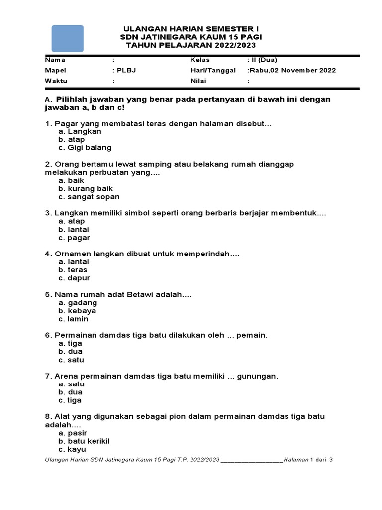 Ulangan Harian Permainan Damdas Dan Dampu Pdf Olahraga Rekreasi