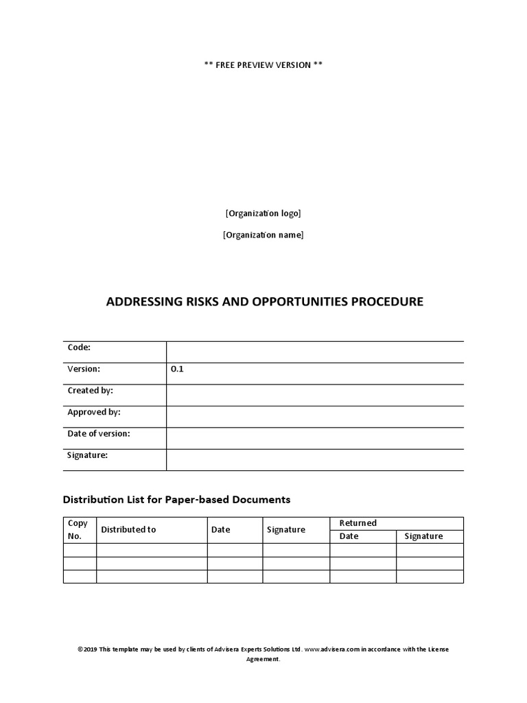 05 Addressing Risks and Opportunities Procedure Preview EN | PDF | Risk ...