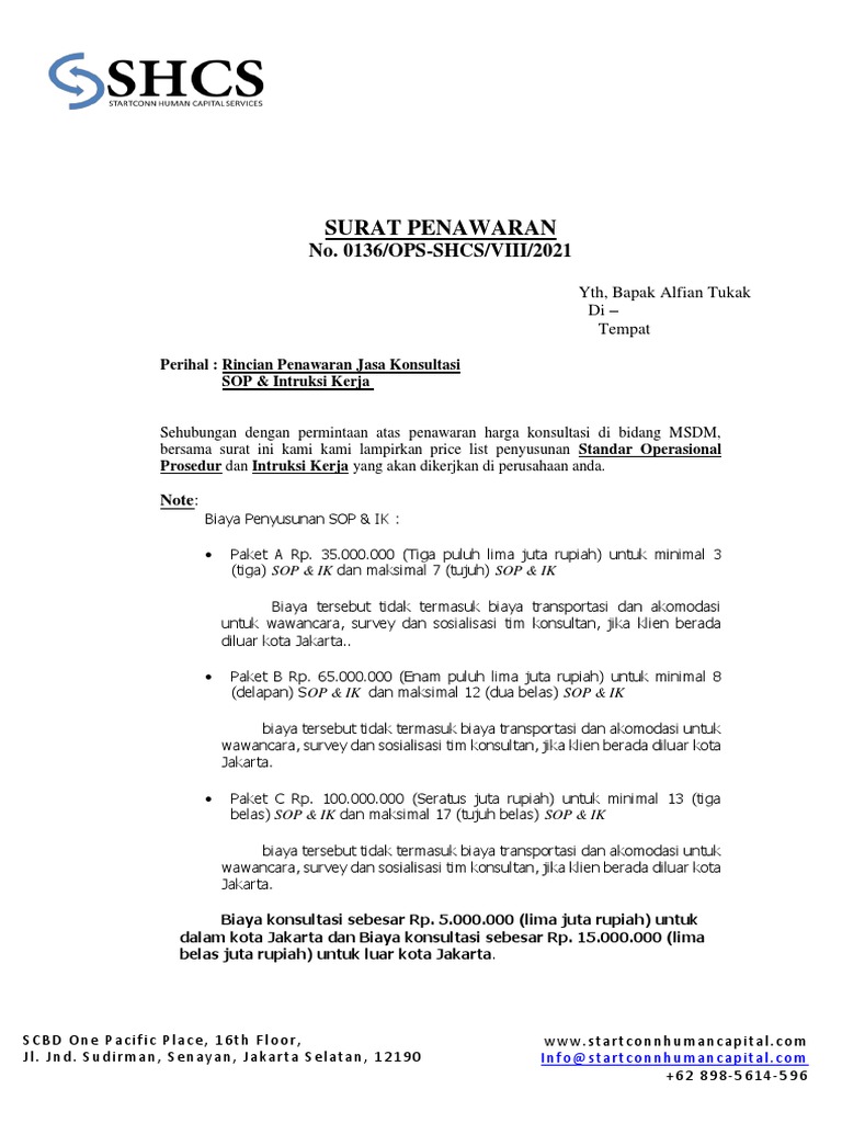 Surat Penawaran Konsultasi SOP & IK Terbru | PDF