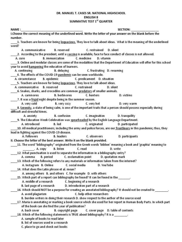SUMMATIVE English8 | PDF | Adverb | Verb