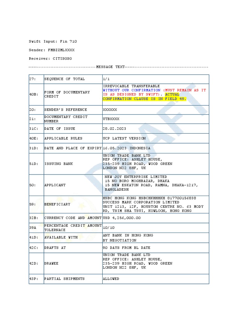 Draft LC Smcl-Noa Gar 5500 | PDF | Economies | Business Law