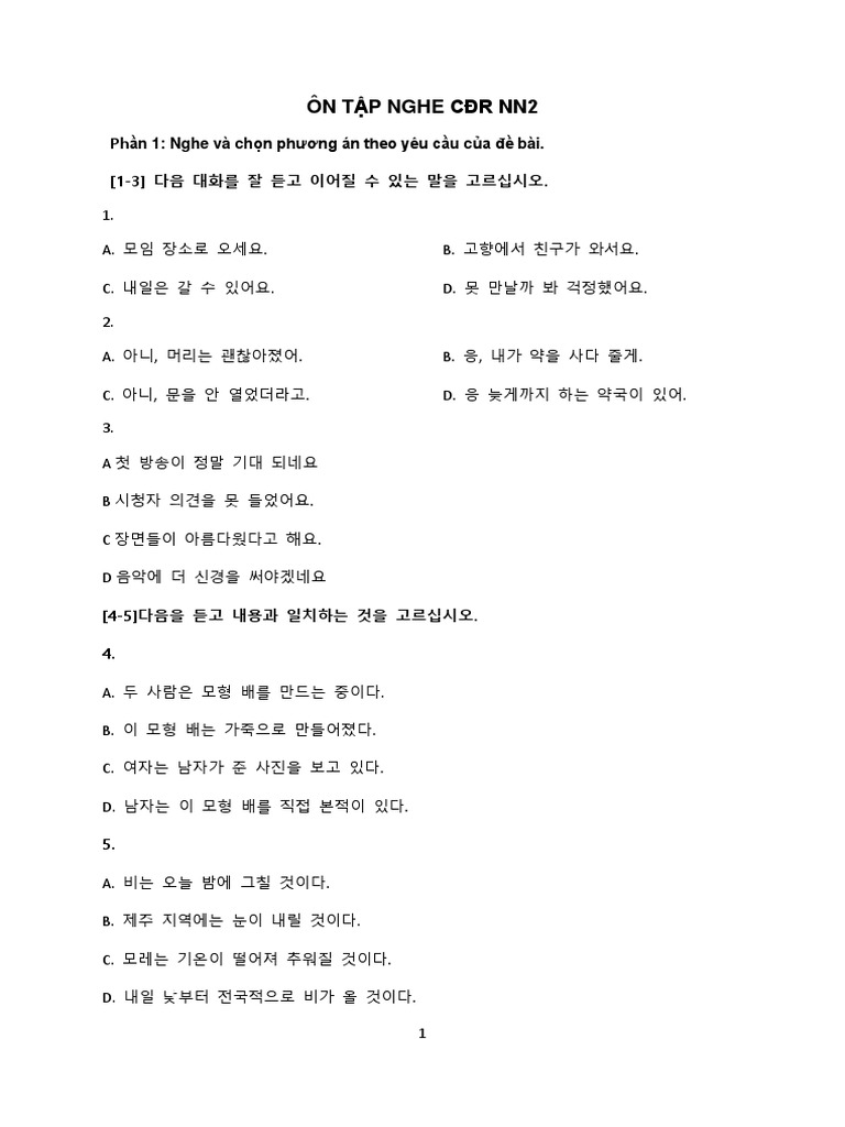 (학생용) Ôn Tập Nghe Cđr Nn2 2023 | PDF