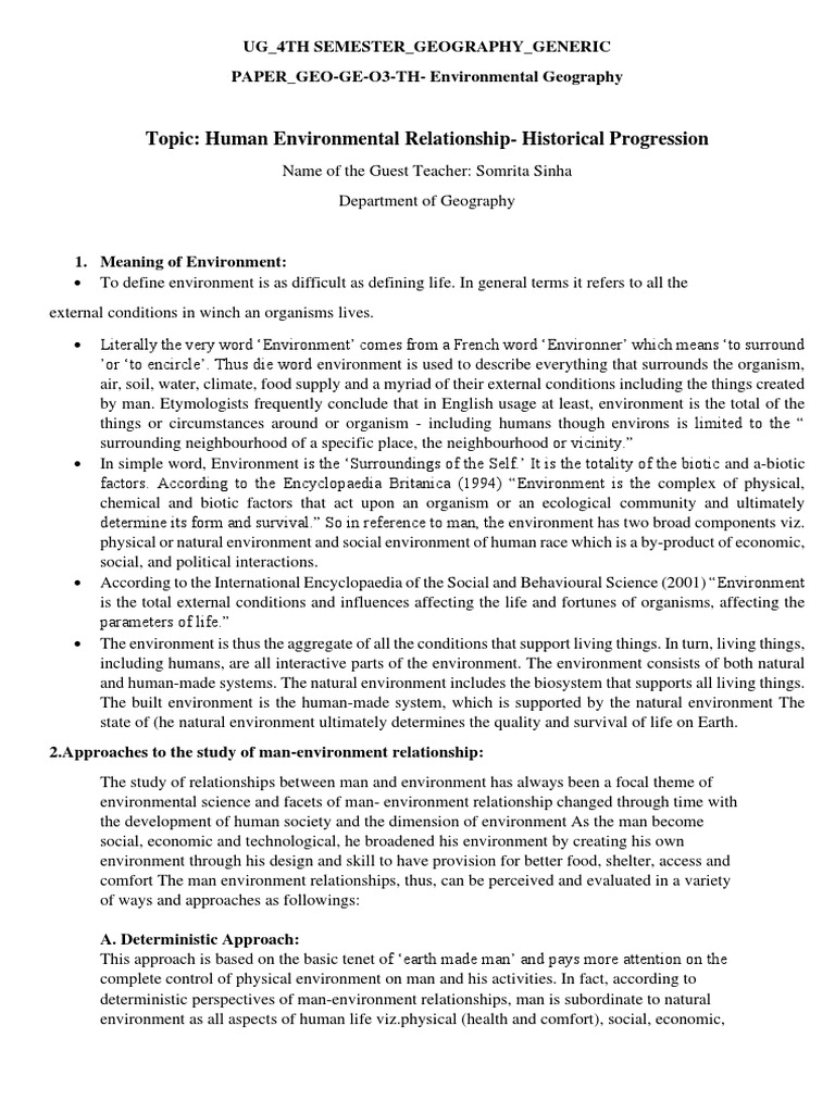 Topic: Human Environmental Relationship-Historical Progression | PDF | Natural Environment | Ecology
