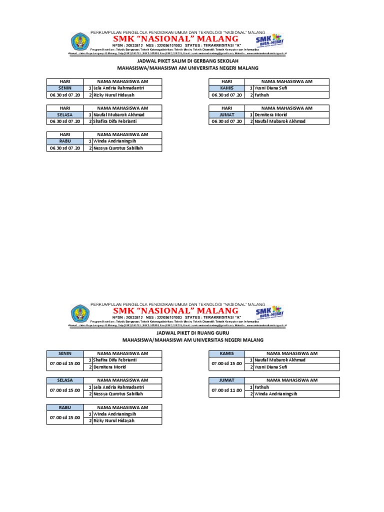 Jadwal Mahasiswa Am Um 2023 | PDF