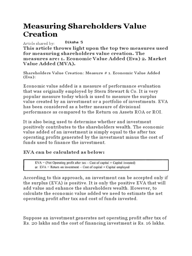 Measuring Shareholders Value Creation | PDF