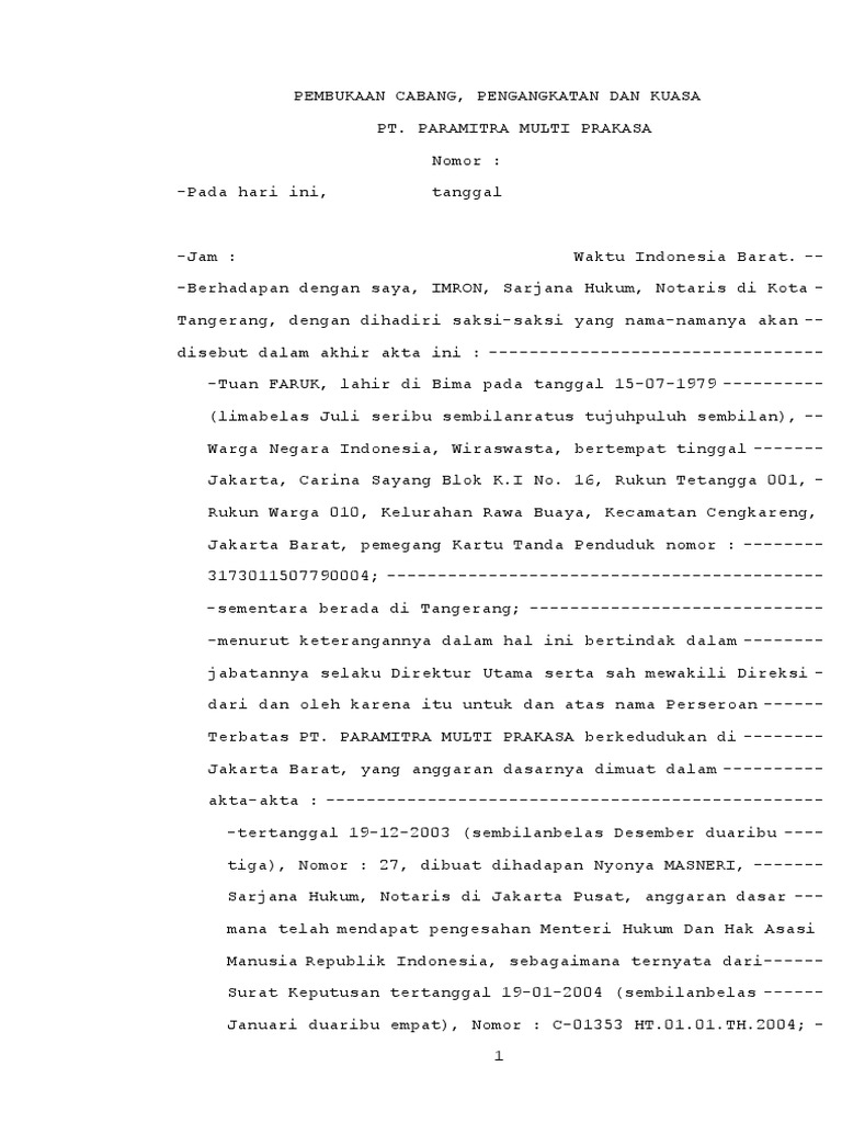 Pembukaan Cabang Baru PT. Paramitra di Bandung | PDF | Bisnis | Hukum