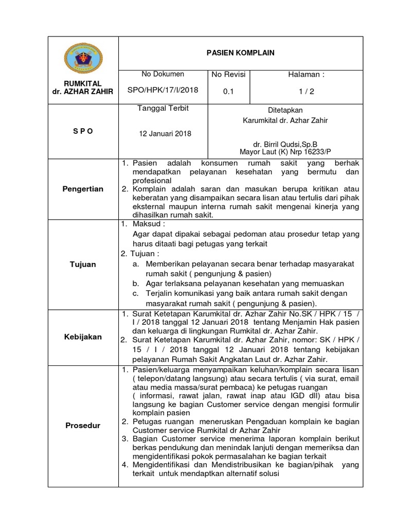 10 Spo Komplain Pasien | PDF