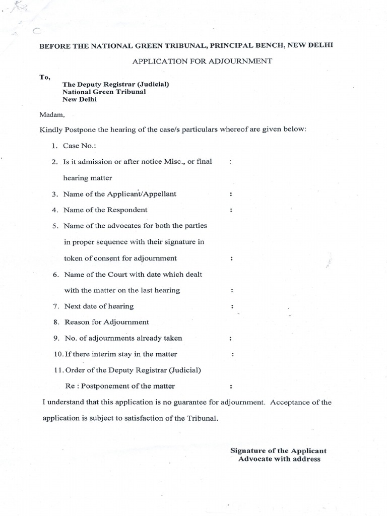 Application For Adjournment Pdf