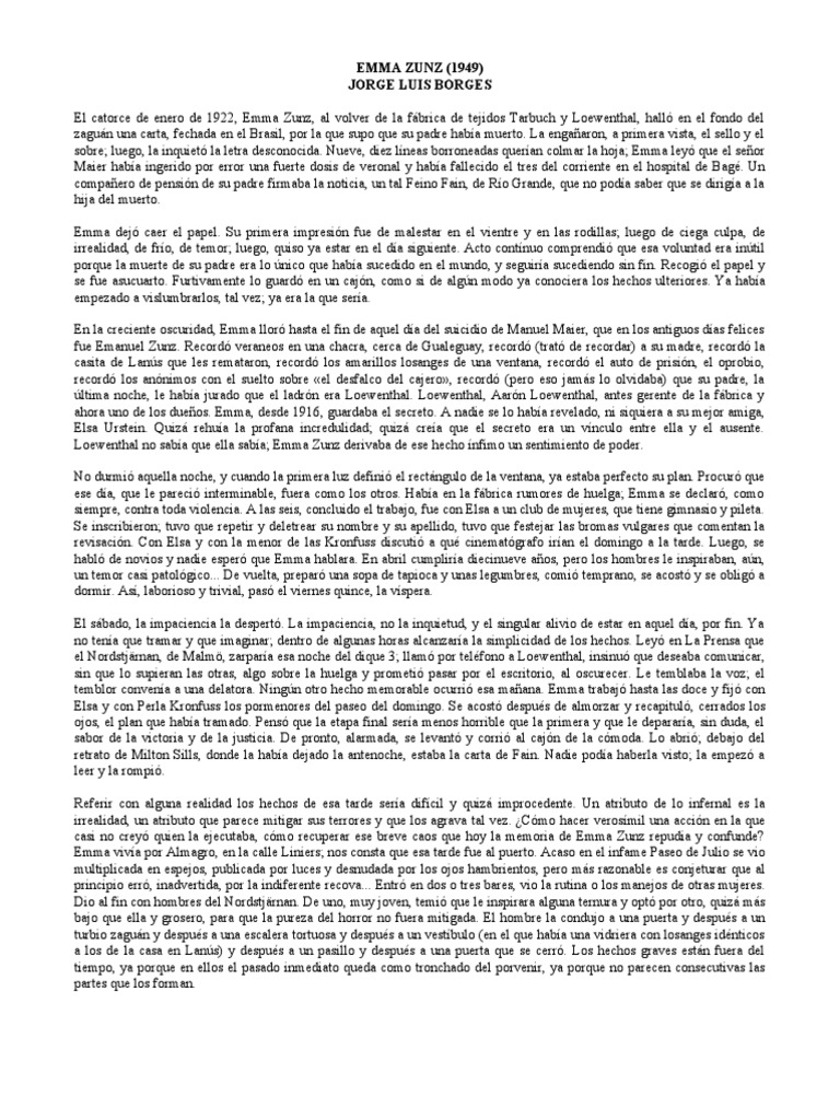 1 Ejemplo de Análisis Emma Zunz Jorge Luis Borges | PDF | Clásicos