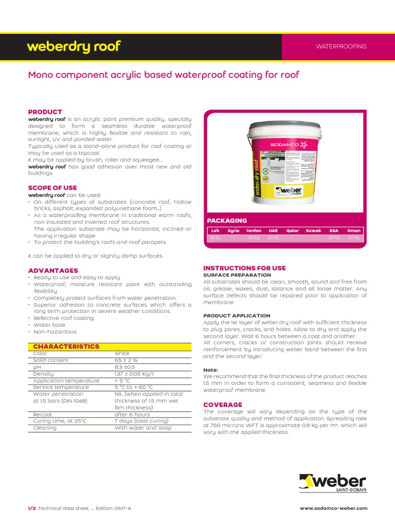 TDS Weberdry Roof | PDF | Roof | Paint