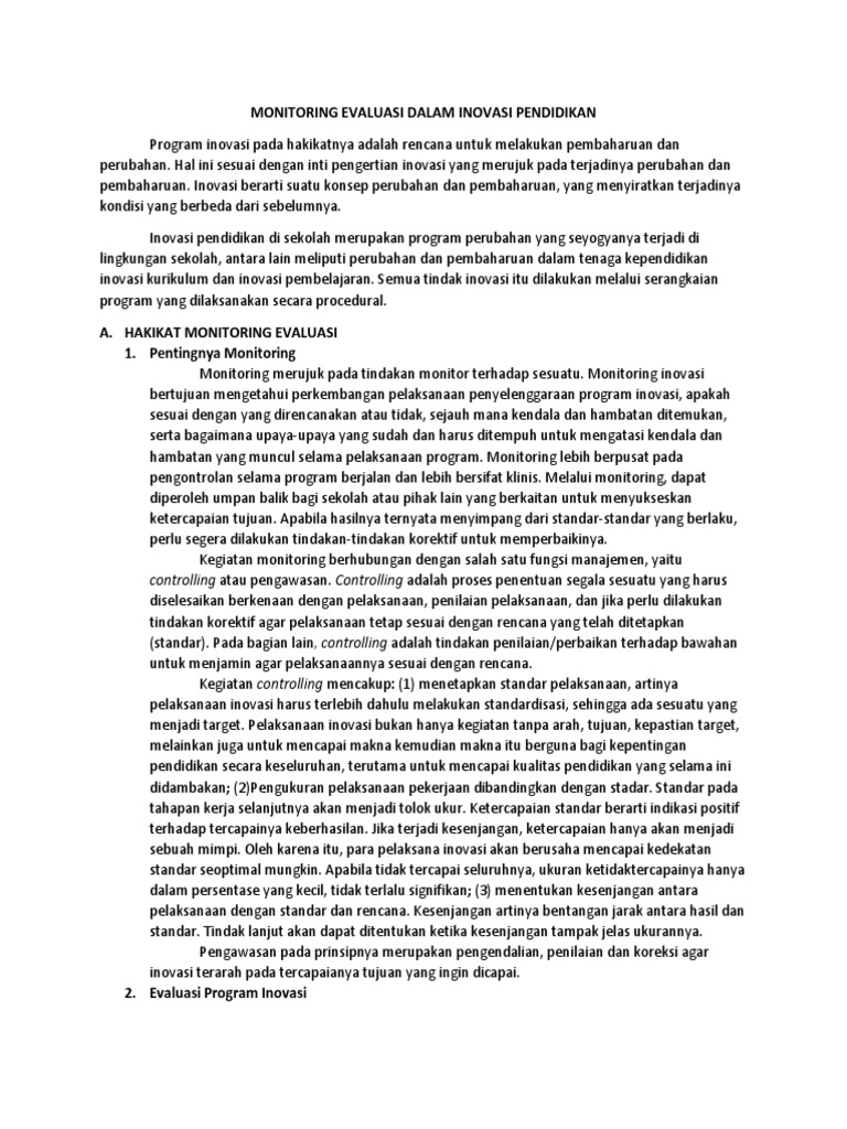 Monitoring Evaluasi Dalam Inovasi Pendidikan | PDF