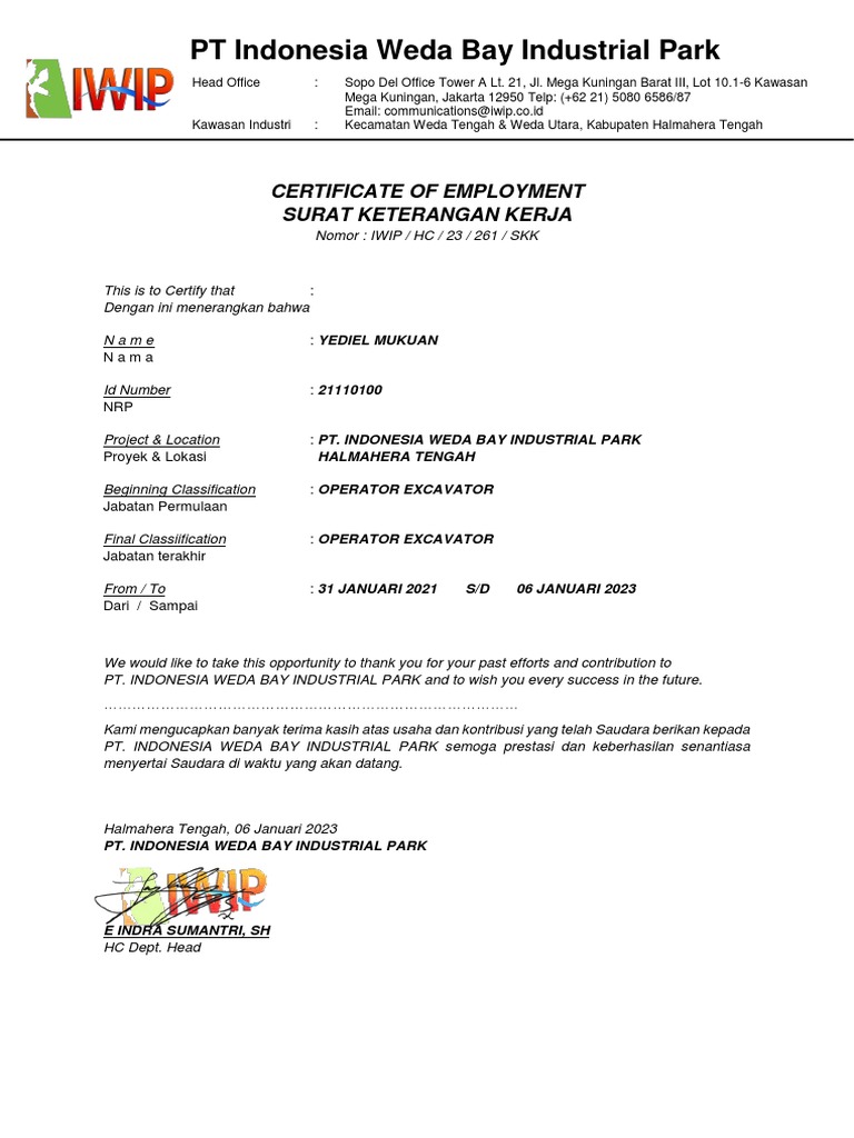 Paklaring Yediel Mukuan | PDF