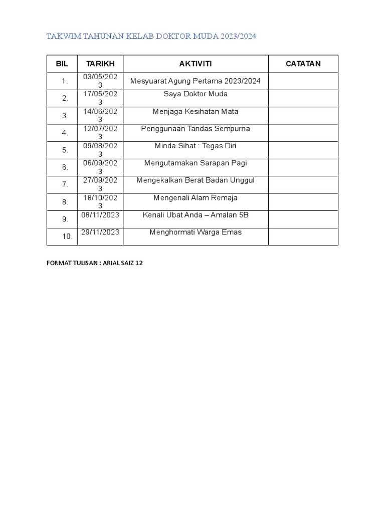 Format Takwim SKC 2023 | PDF