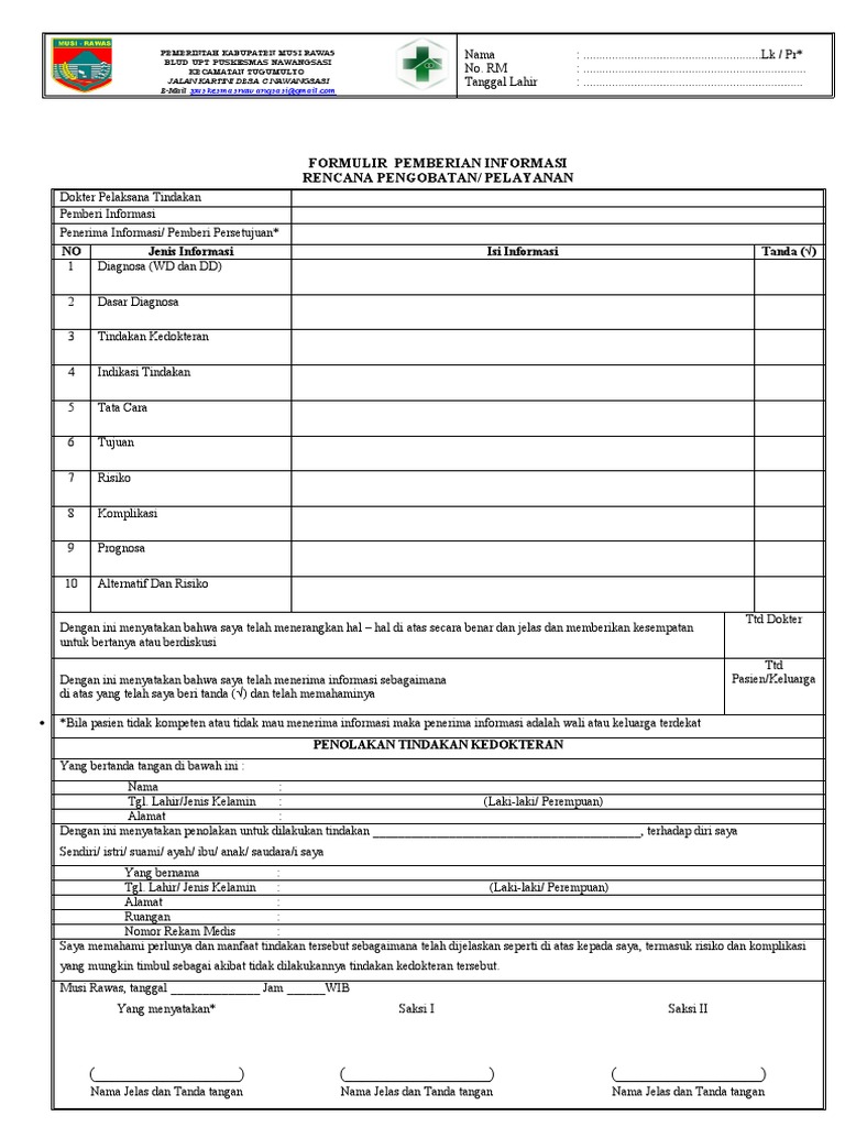 Contoh Formulir Informed Consent Medis | PDF