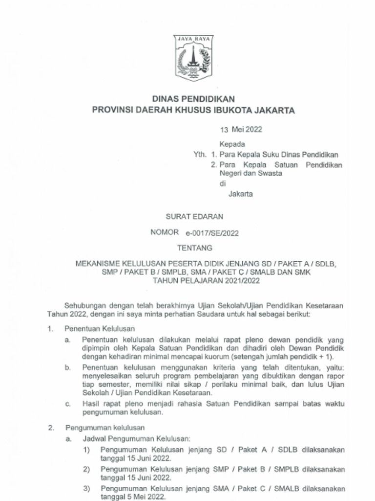 SE No. E-0017 Tahun 2022 Tentang Mekanisme Kelulusan | PDF