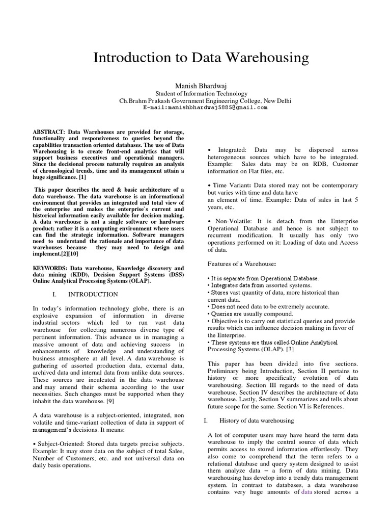 Introduction To Data Warehousing | PDF | Data Warehouse | Data