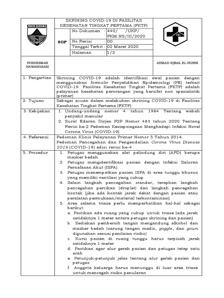 SOP Skrining Covid | PDF