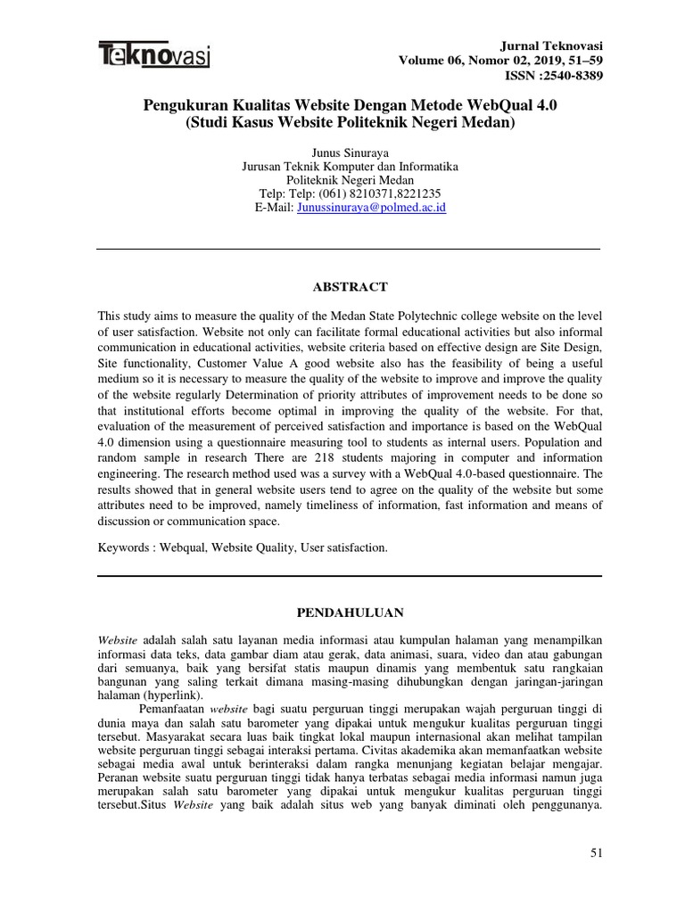 Junus SInuraya (2019) Pengukuran Kualitas Website Dengan Metode WebQual ...