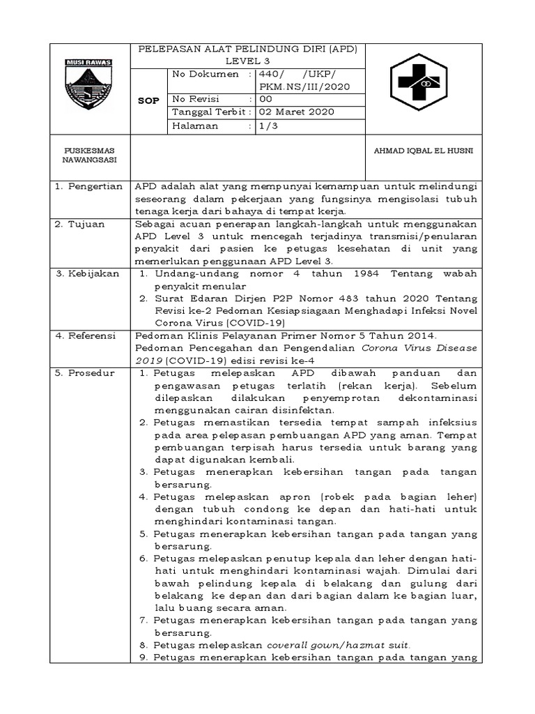 SOP cara pelepasan apd lv3 | PDF
