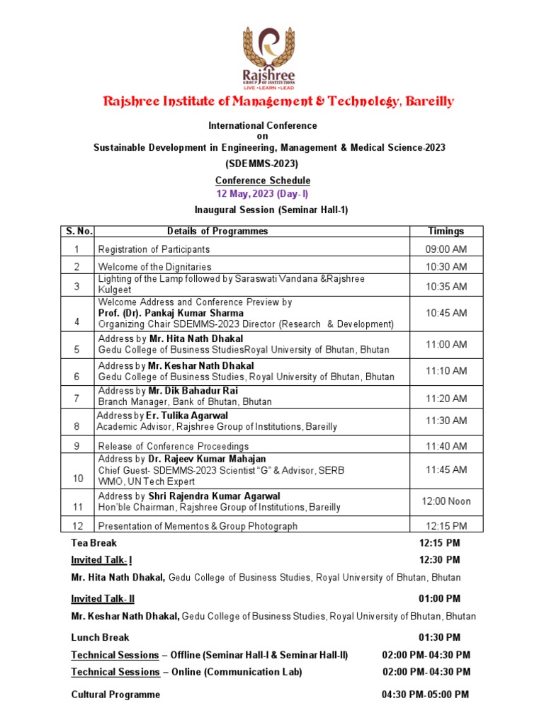 International Conference Schedule 2023 | PDF