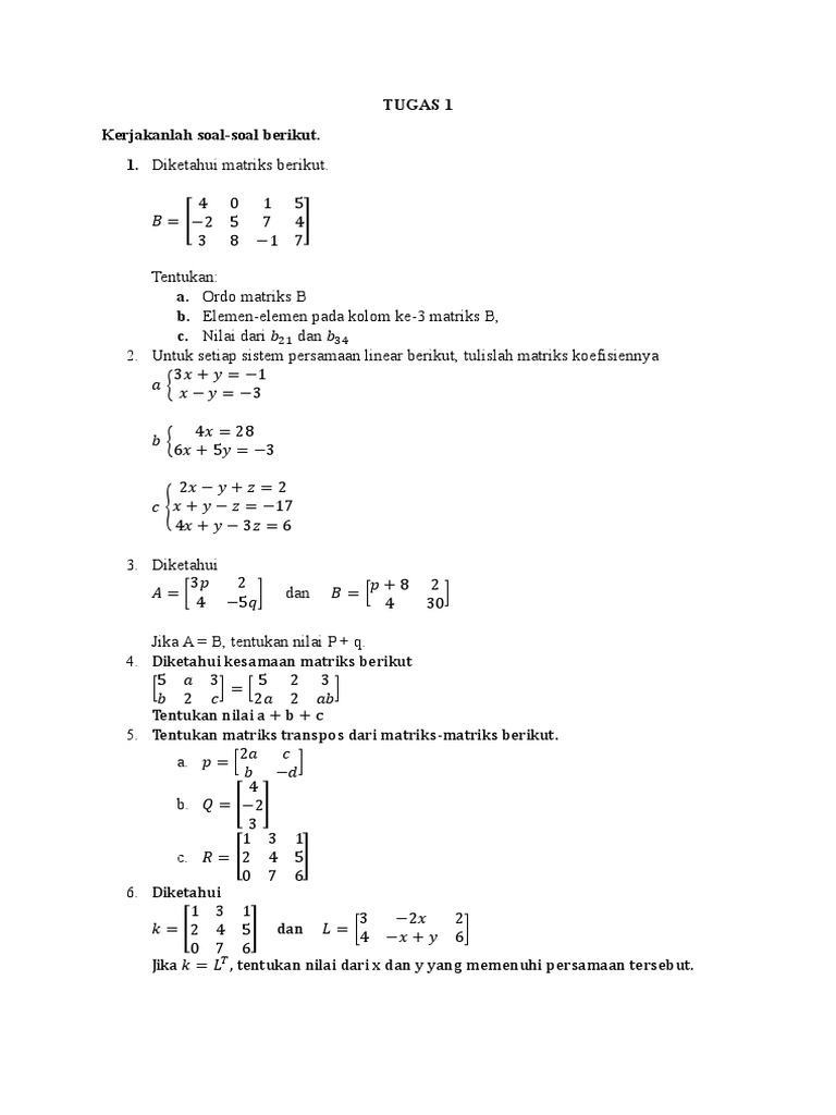 Tugas Matriks dan Persamaan Linear | PDF | Metode & Bahan Ajar