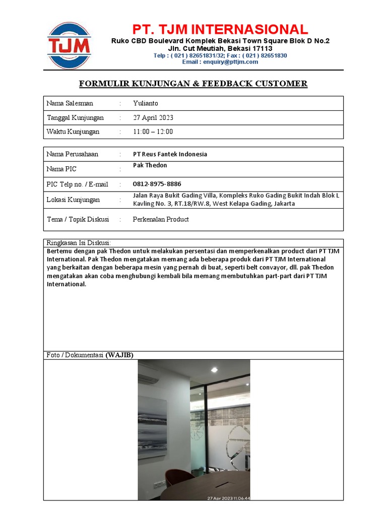 FORMULIR KUNJUNGAN PT Reus 26-4-2023 | PDF