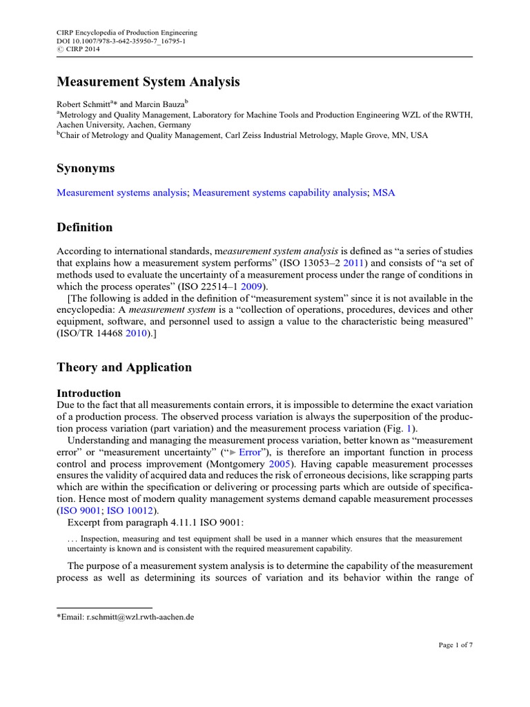 Measurement System Analysis Pdf Accuracy And Precision Measurement