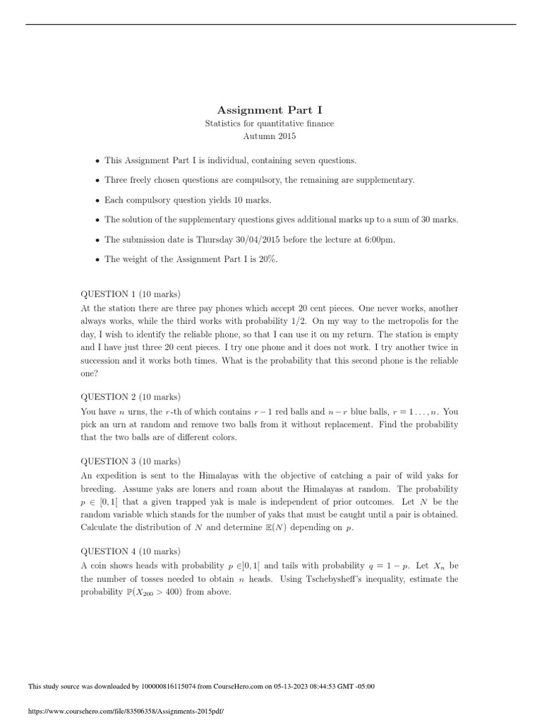Assignments 2015 PDF | PDF | Statistical Models | Probability And Statistics