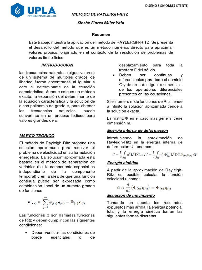 Metodo de Raylergh-Ritz Sinche Flores Miler Yalo: Introduccion | PDF ...