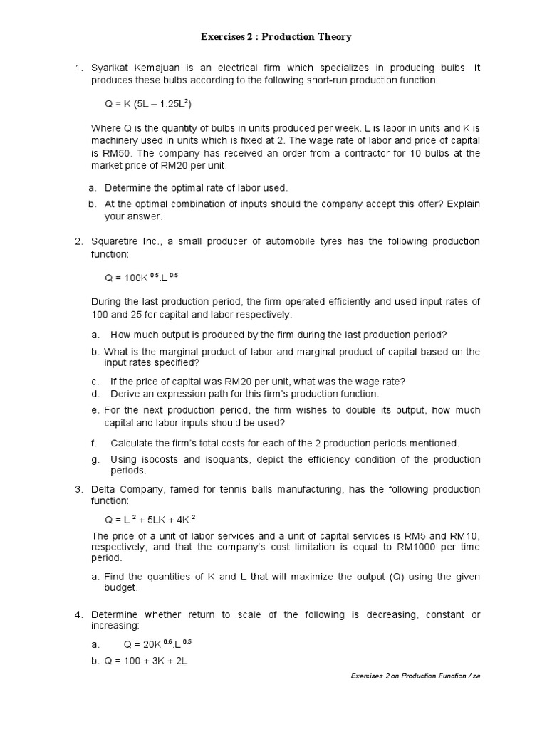 Exercises 2 On Production Theory | PDF
