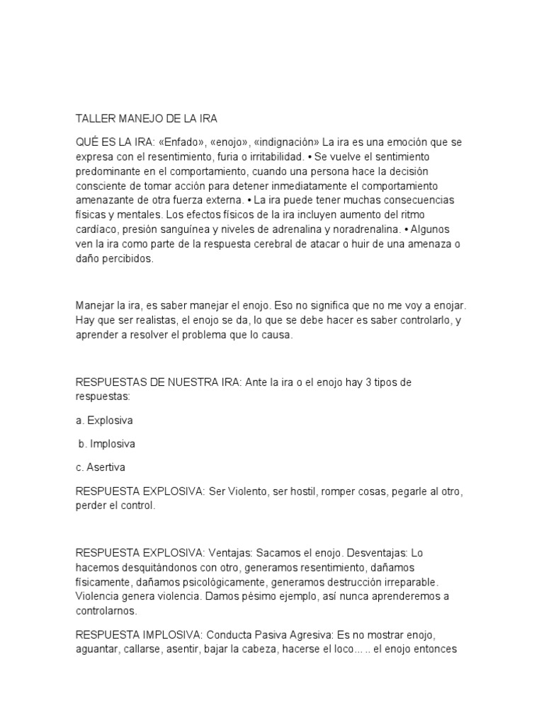 Taller Manejo de La Ira | PDF | Ira | Psicología Social