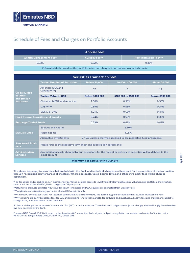 Schedule of Fees and Charges On Portfolio Accounts | PDF | Securities ...