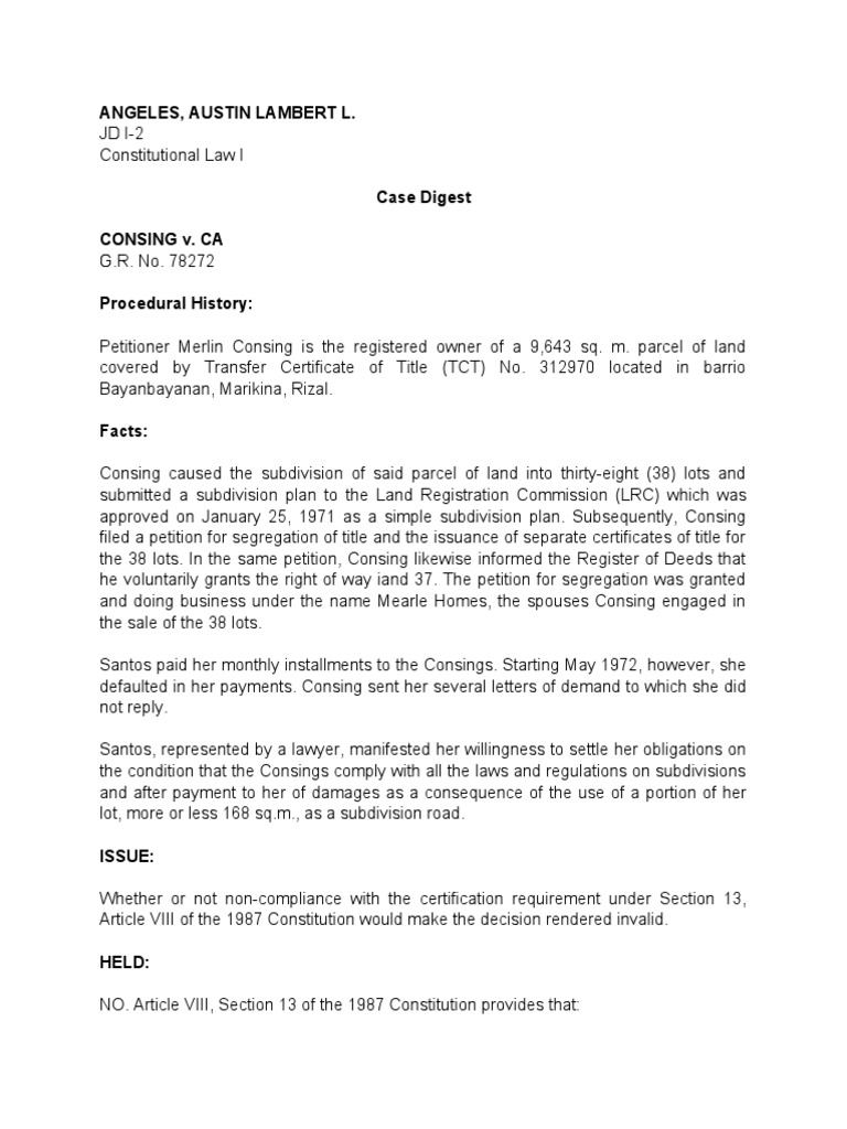 Consing v. CA Case Digest Summary | PDF | Supreme Court Of The United ...
