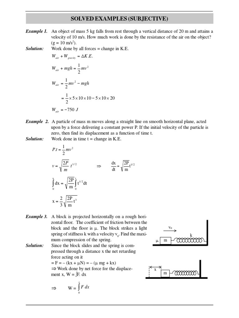 WORK POWER ENERGY-03-Subjective Solved | PDF | Acceleration | Friction