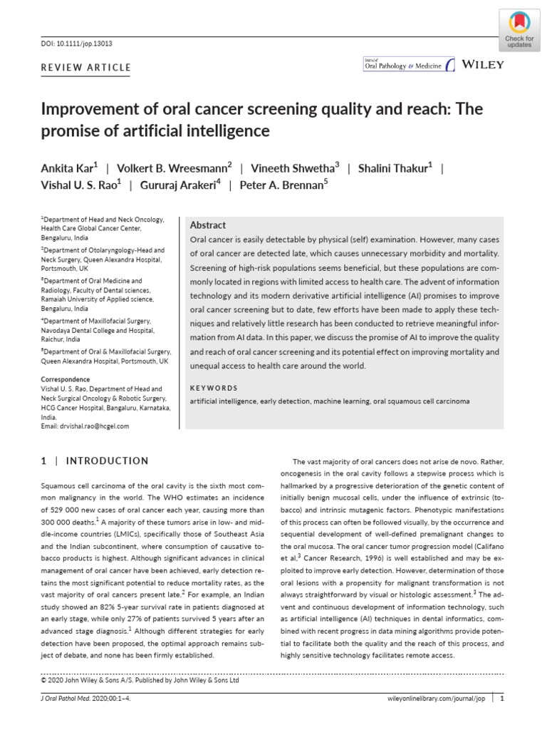 Improvement of Oral Cancer Screening Quality and Reach: The Promise of ...