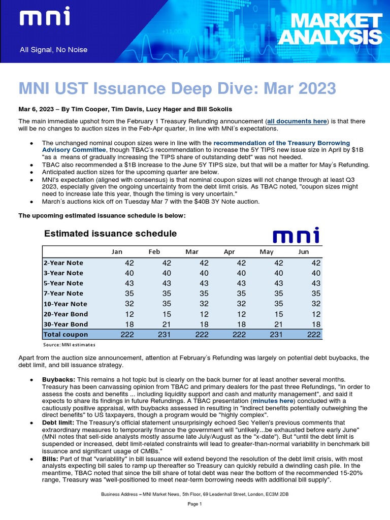 MNI UST Issuance Analysis: March 2023 | PDF | United States Debt ...