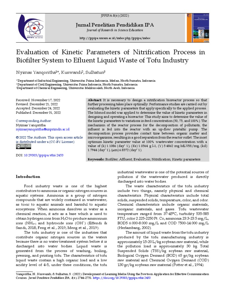 III - A - 3 - D - 2022 Jurnal IPA Vol8 No6 | PDF | Sewage Treatment ...