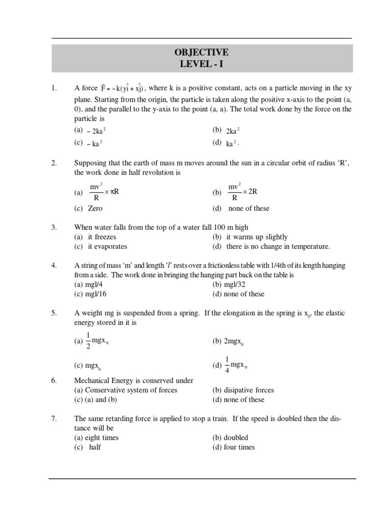 WORK POWER ENERGY-04- Objective UnSolved | PDF | Force | Mass