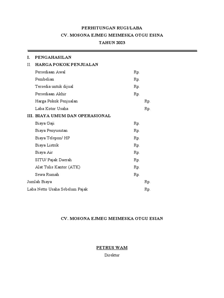 Contoh Berkas PERHITUNGAN LABA RUGI | PDF