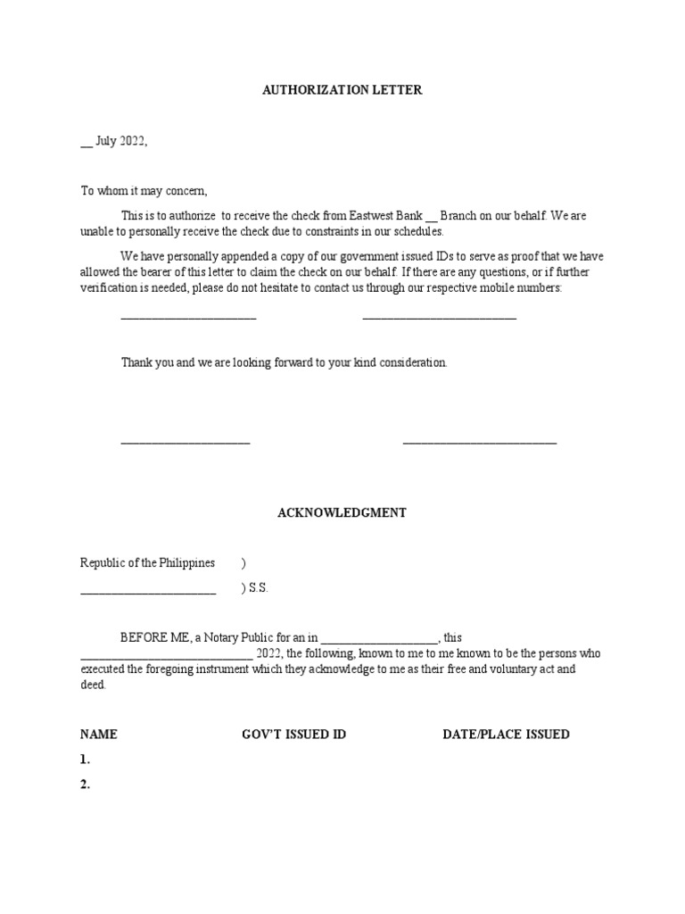 Authorization Letter | PDF