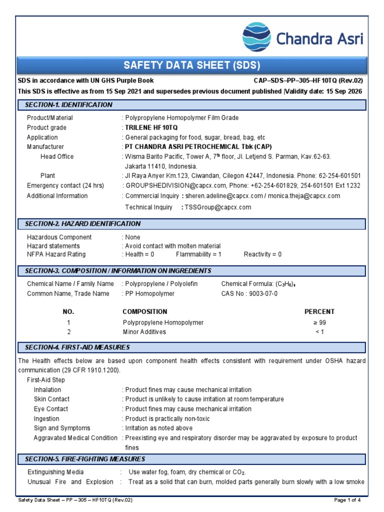 SDS PP 305 HF10TQ | PDF | Dangerous Goods | Firefighting