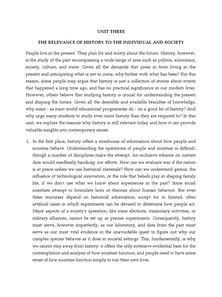 THE RELEVANCE OF STUDYING HISTORY IN THE 21st CENTURY | PDF ...